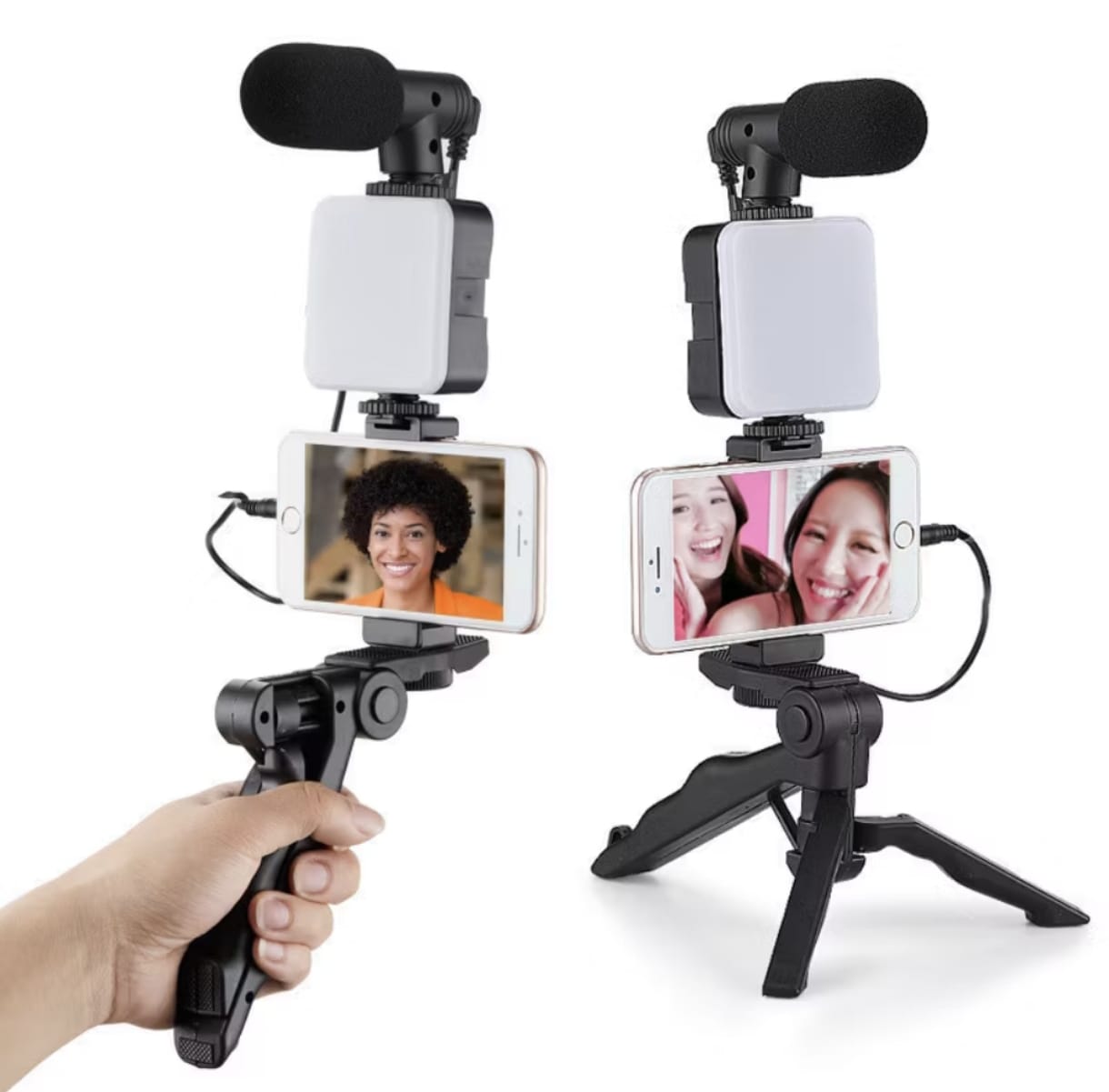 Tripé Estabilizador de Mão kit 5 em 1 gimbal Microfone Celular Gravaçã ...